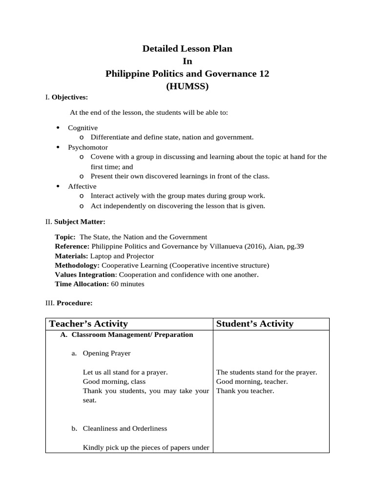 Lesson Plan: State, Nation, Government | PDF | Nation | Learning