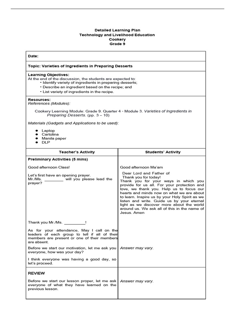 ED-6-LESSON-PLAN | PDF | Desserts | Pancake