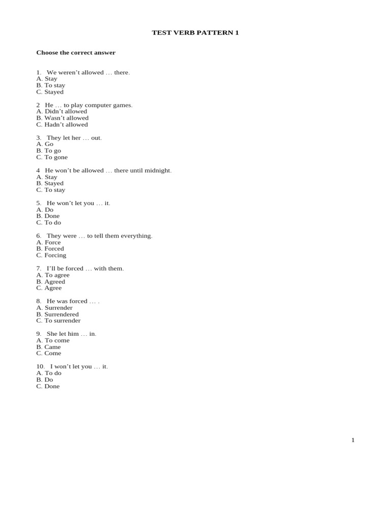 Test Verb Pattern 1 Course | PDF