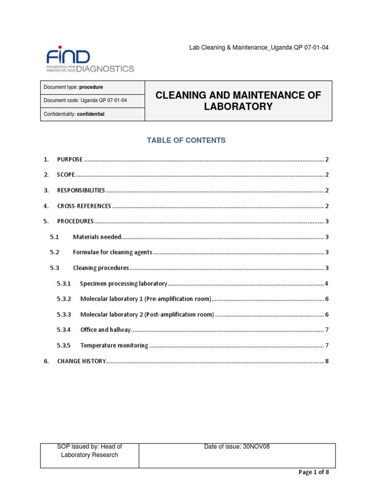 Laboratory Cleaning Procedures SOP | PDF | Disinfectant | Chemical ...