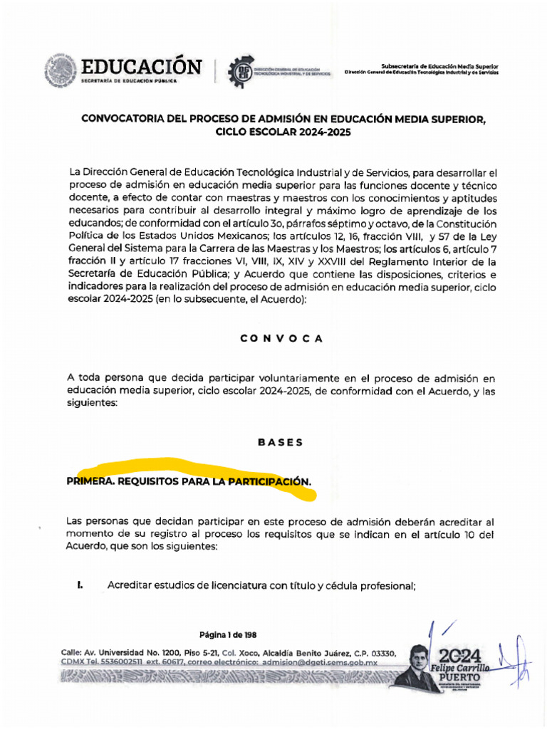 DGETIConvocatoriaAdmision2024 2025 | PDF