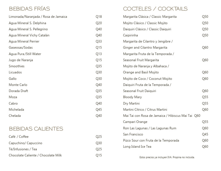 Menú de Bebidas: Frías, Calientes y Cócteles | PDF | Bebida | Bebidas ...