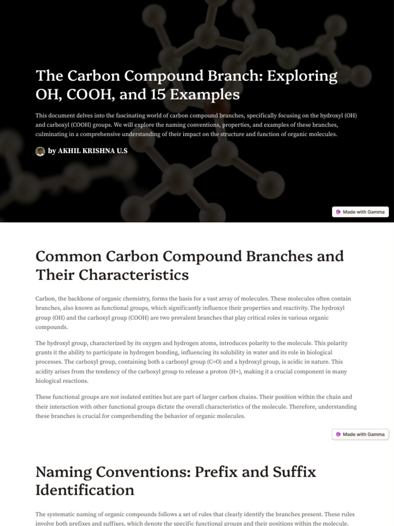 The Carbon Compound Branch Exploring OH COOH and 15 Examples | PDF | Functional Group ...