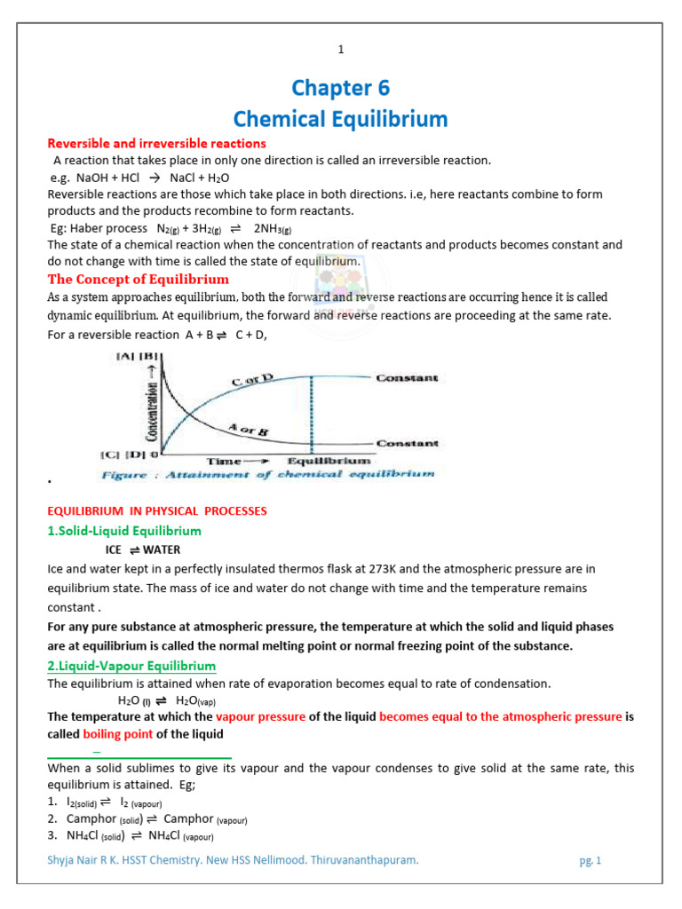 Hsslive Xi Chem Chapt 6 Equilibirium Shyja | PDF | Chemical Equilibrium ...