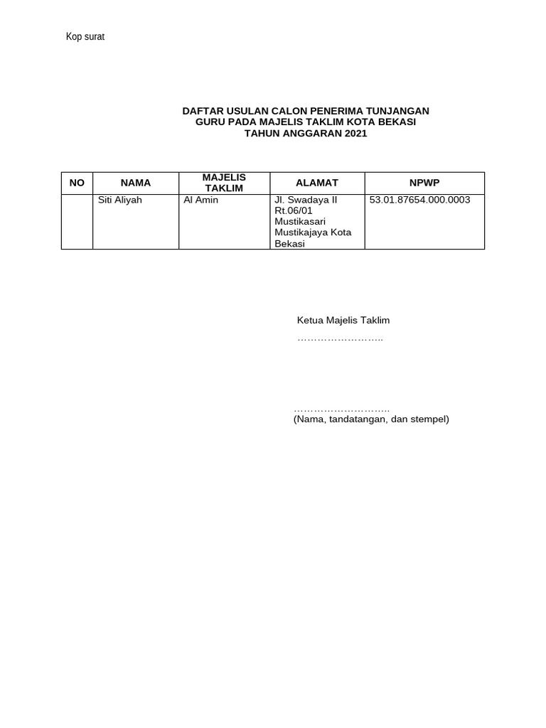 Contoh List Penerima N | PDF