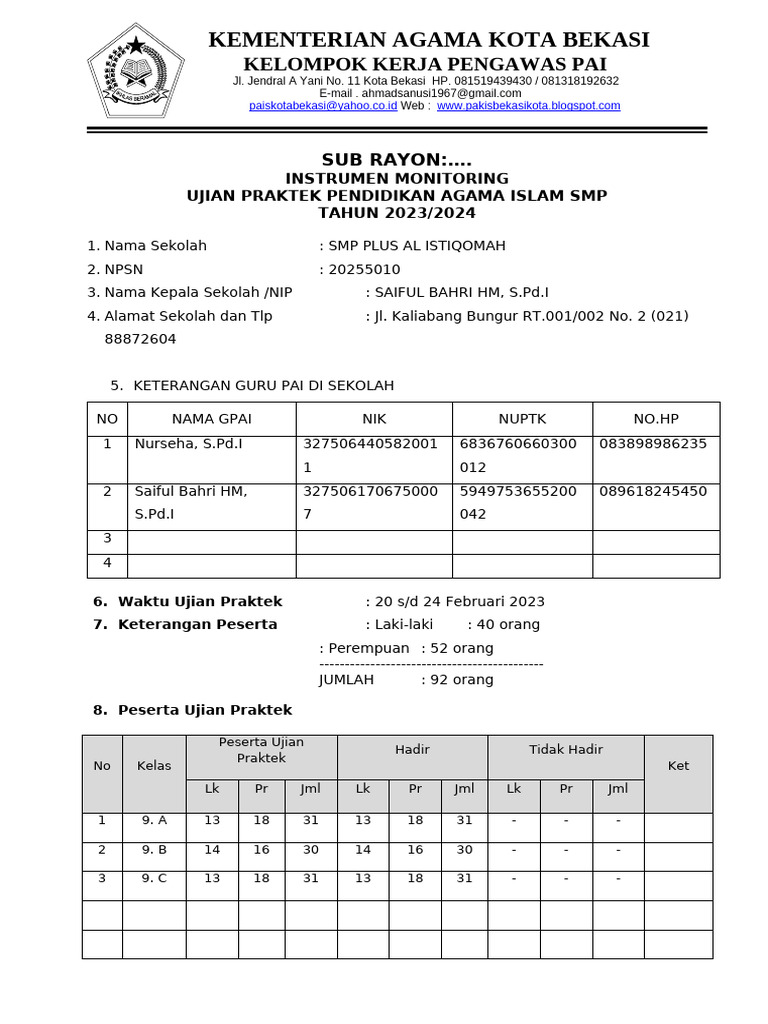 Monitoring Ujian Praktek 2023 | PDF