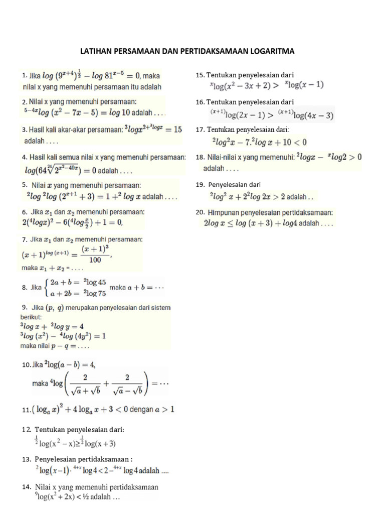 Latihan Persamaan Dan Pertidaksamaan Logaritma | PDF