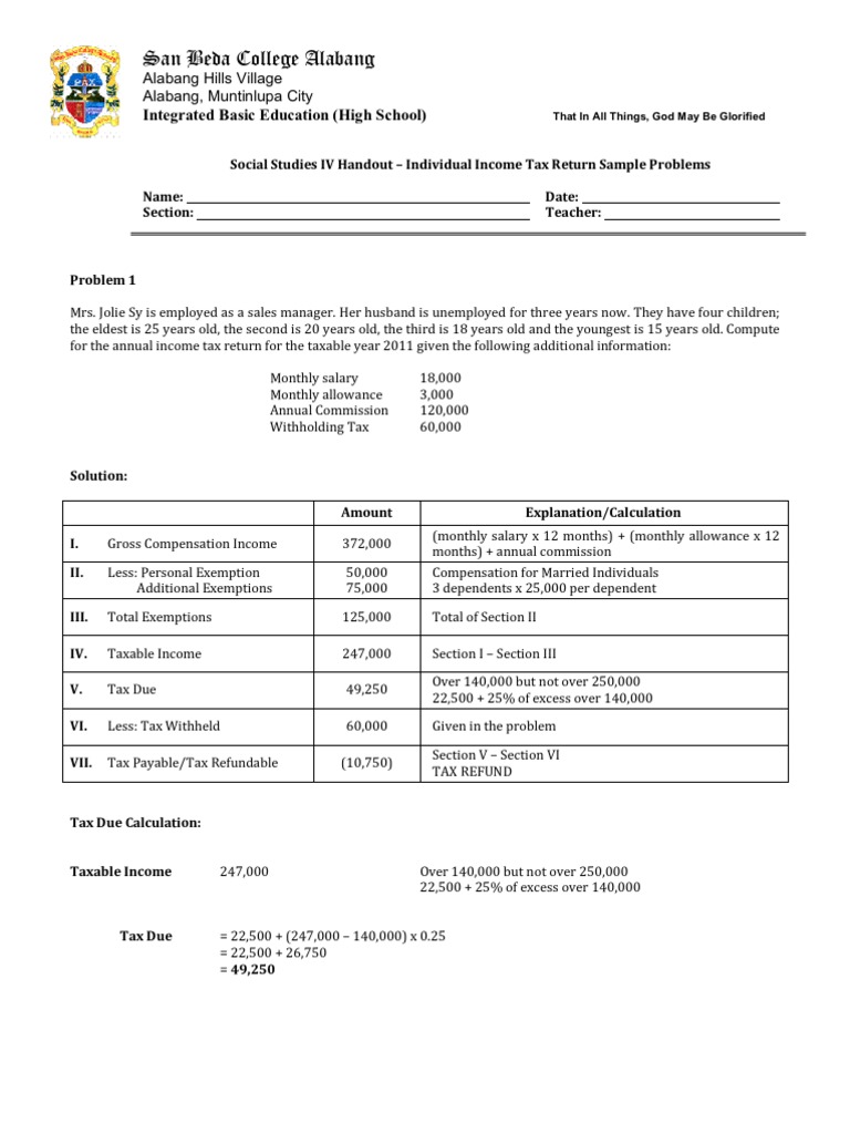 Income Tax Return Samples and Solutions | PDF