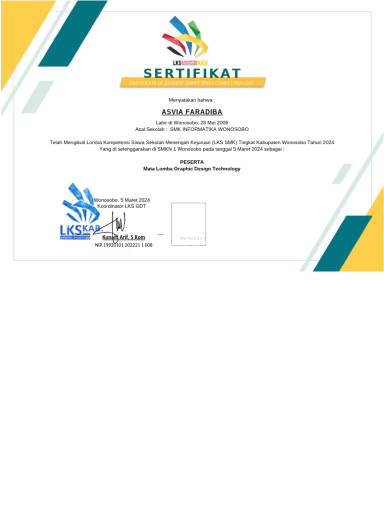 SERTIFIKAT LKS GDT 2024 | PDF