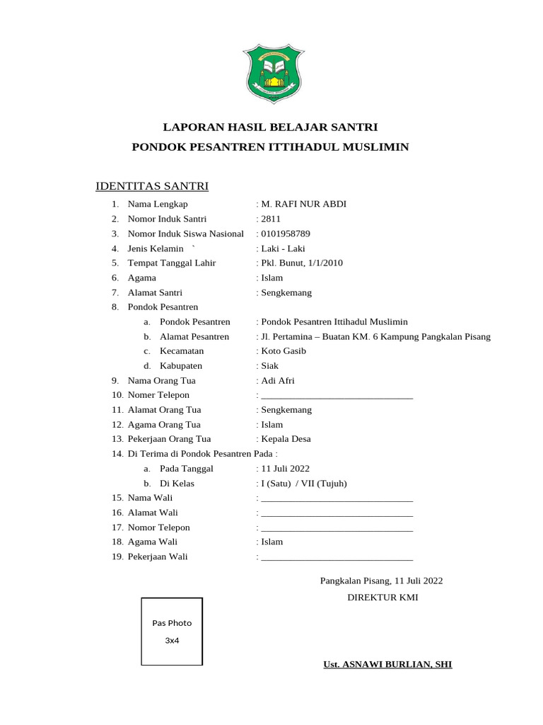 Identitas Siswa Raport | PDF