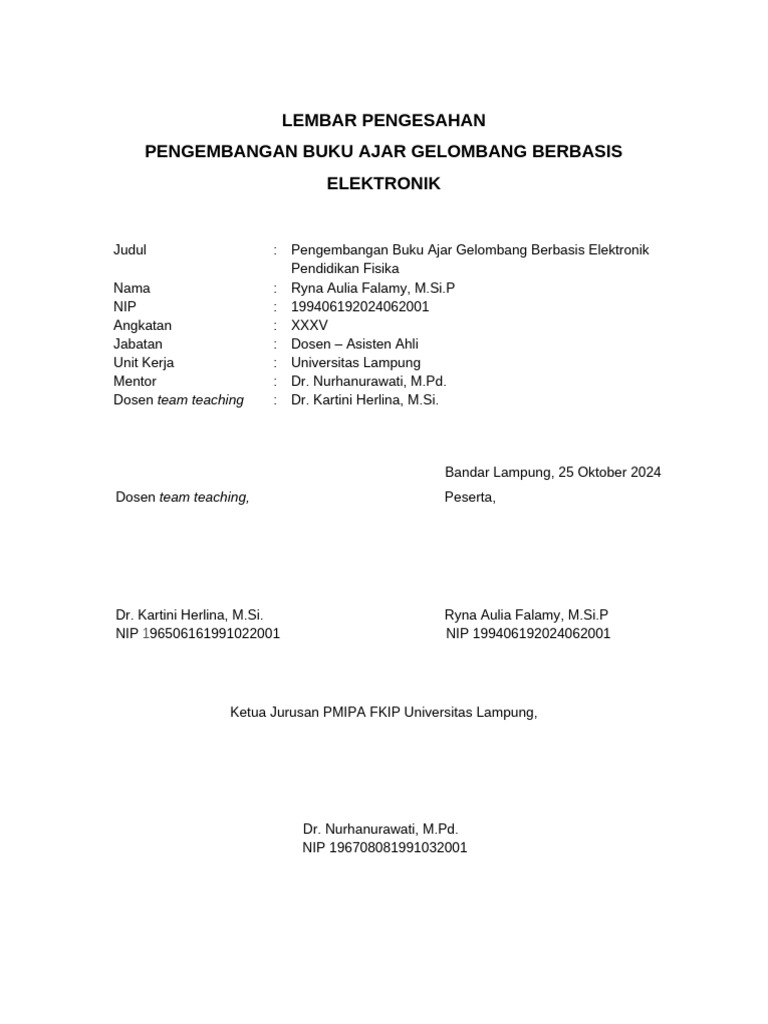 Lembar Pengesahan Buku Ajar (1) | PDF