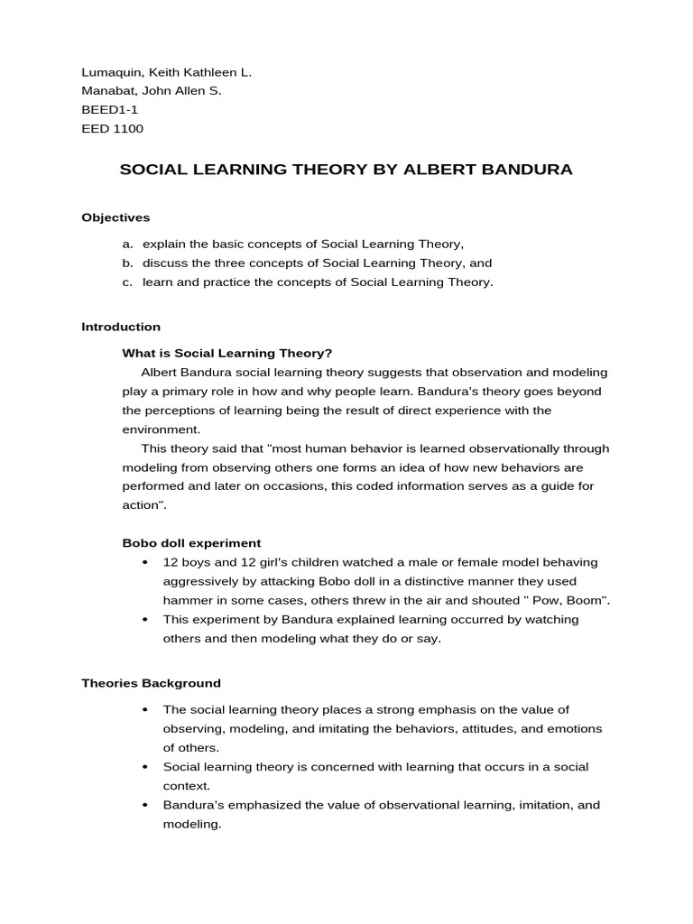 Understanding Bandura's Social Learning Theory | PDF | Learning | Behavior