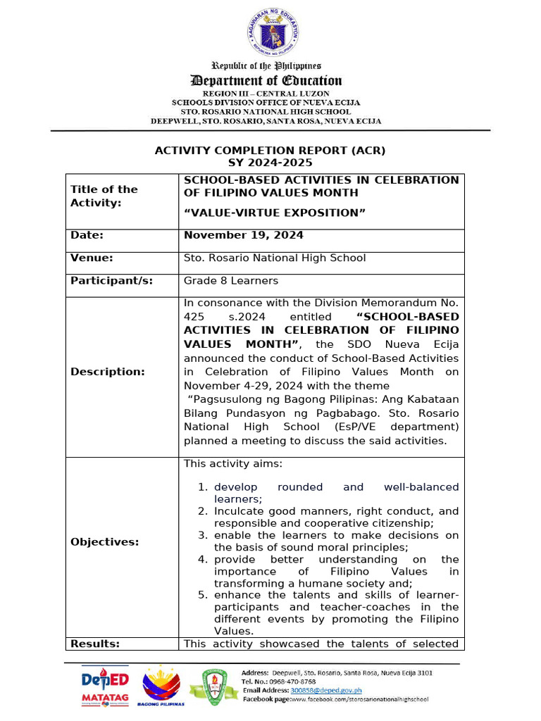 Filipino Values Month Activities | PDF