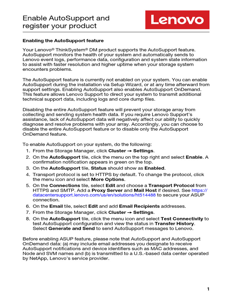 Enable Autosupport and Register Your Product En | PDF | Information ...