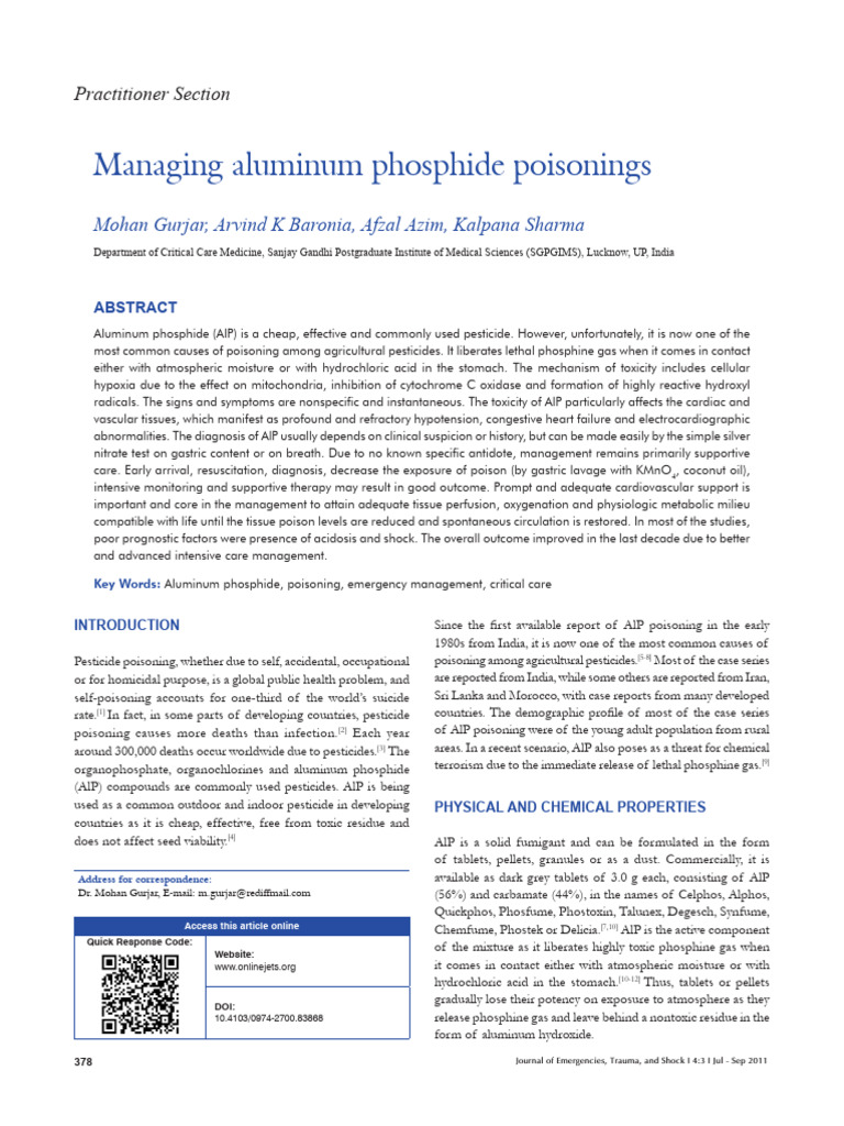 Managing Aluminum Phosphide Poisonings.14 | PDF | Clinical Medicine ...