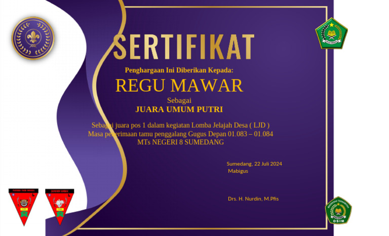 Desain Sertifikat Pramuka Gratis 1 Word Landscape | PDF