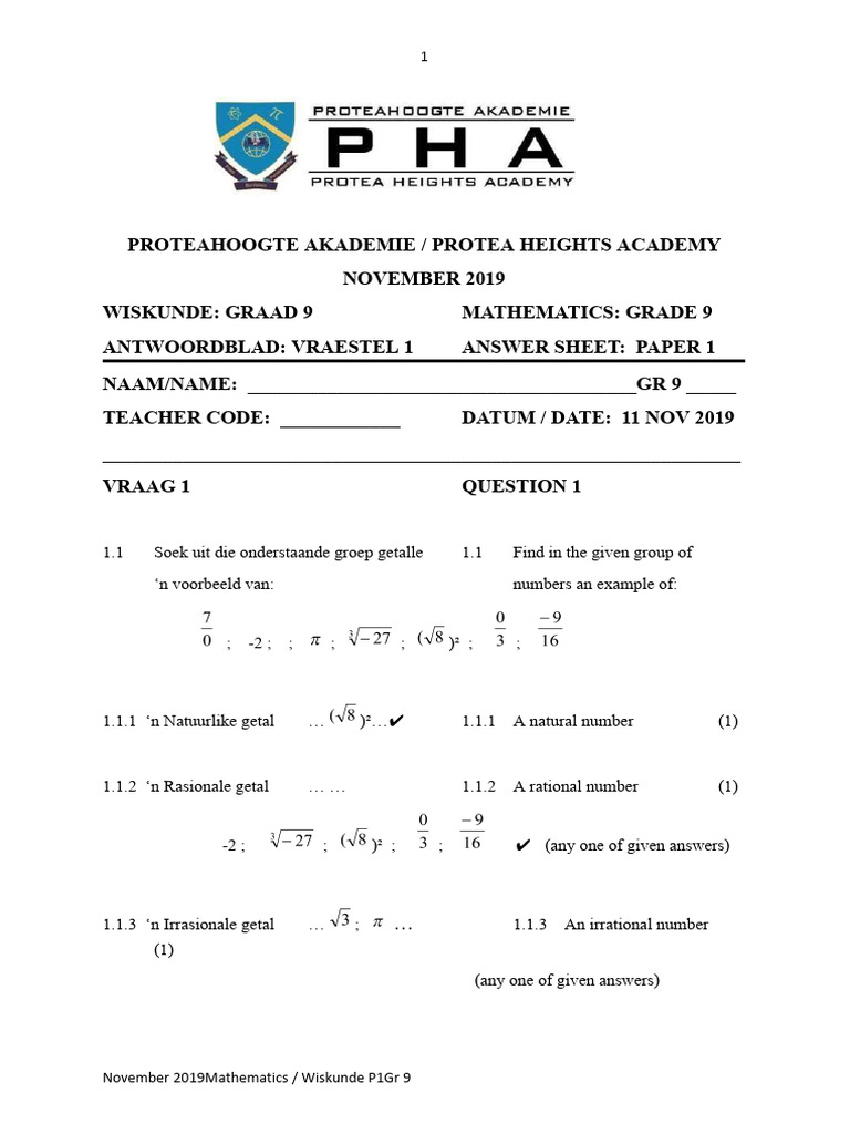 Grade 9 Maths Exam Memo | PDF | Arithmetic | Mathematics