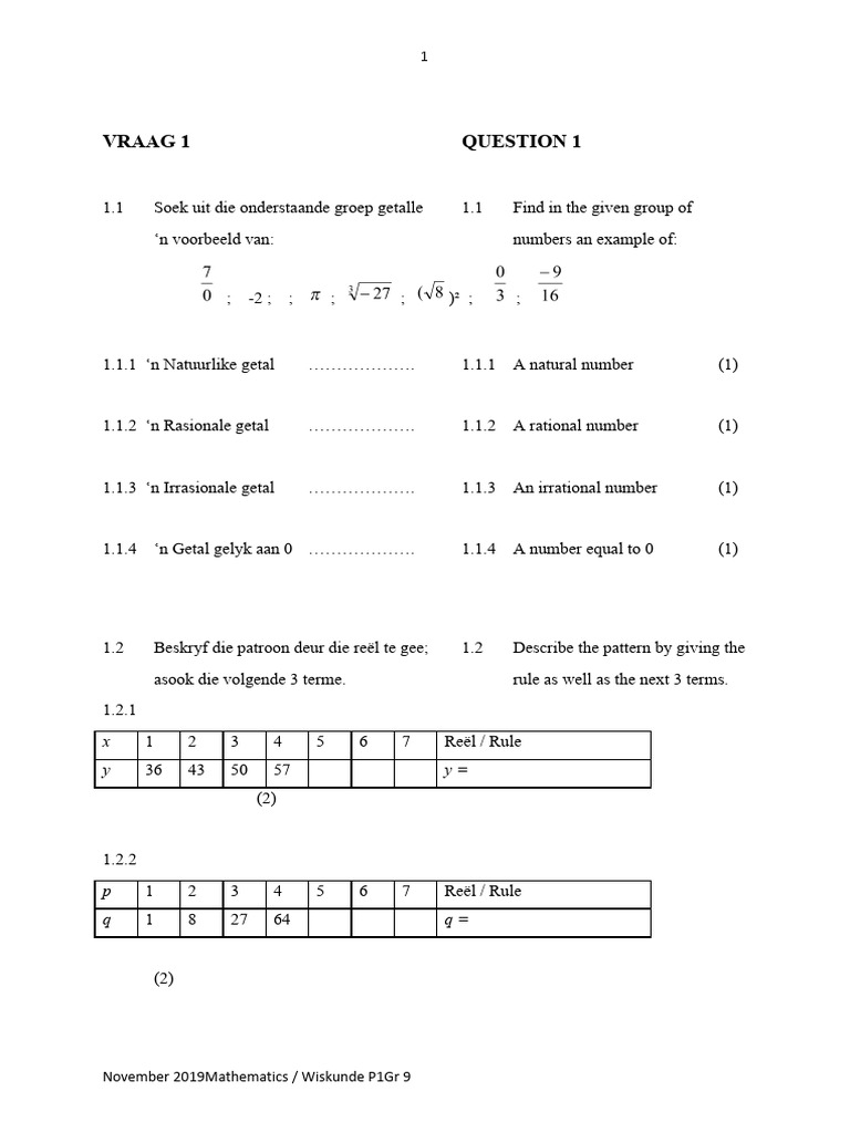 2019 GR 9 Nov Paper 1 | PDF