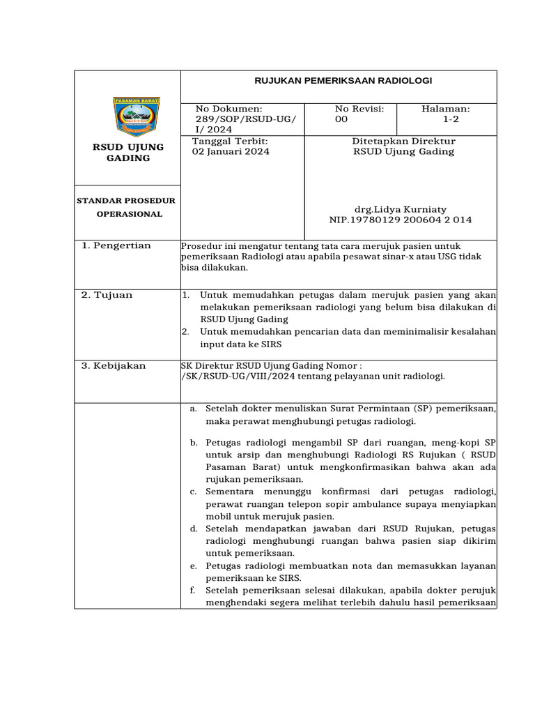 sop rujukn radiologi | PDF