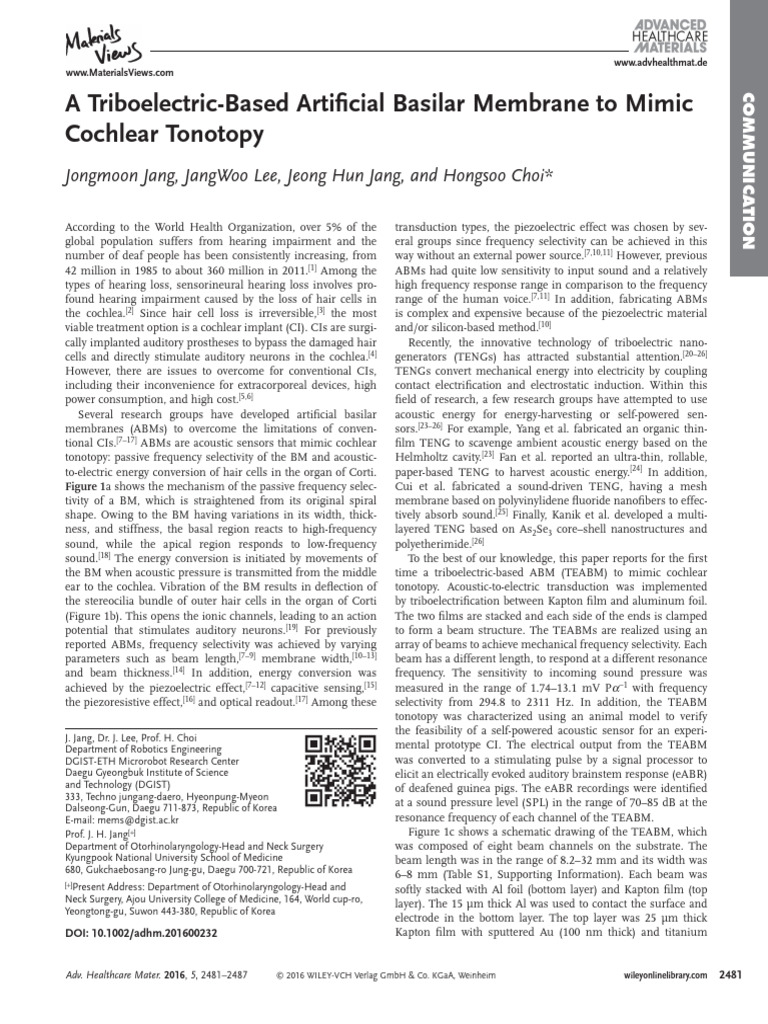 Adv Healthcare Materials - 2016 - Jang - A Triboelectric Based ...