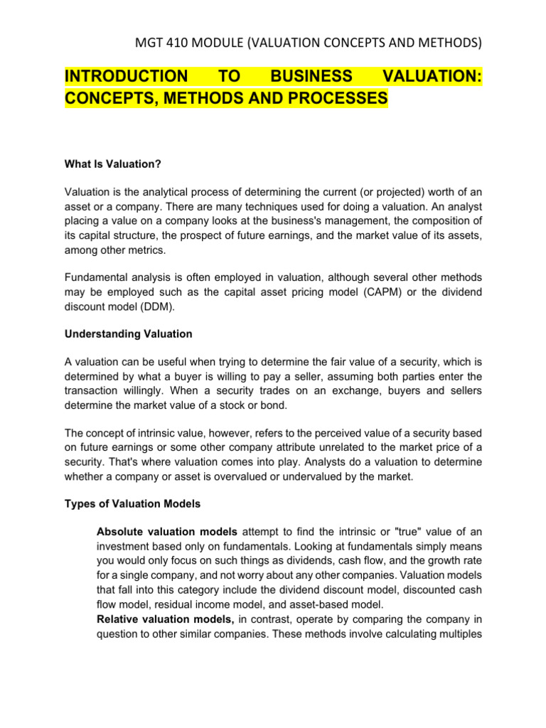 Liquidation vs. Going Concern Value Explained | PDF | Valuation ...
