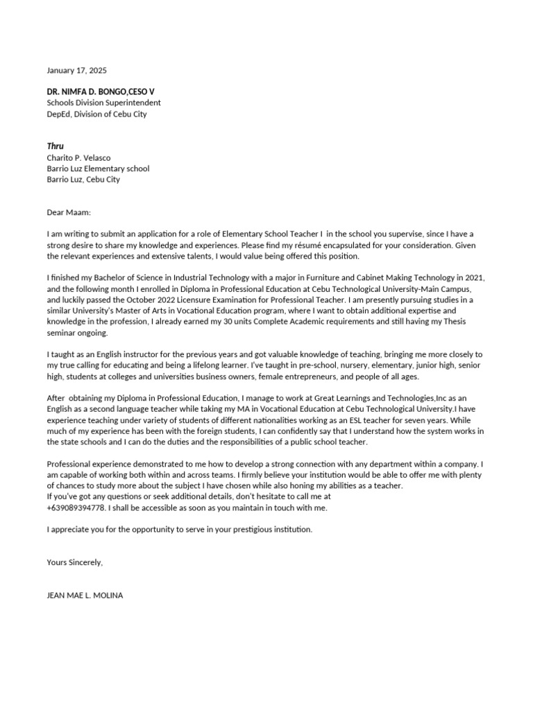 Jean Mae L. Molina 2024 Dep - Ed Application Letter Lapu-Lapu City ...