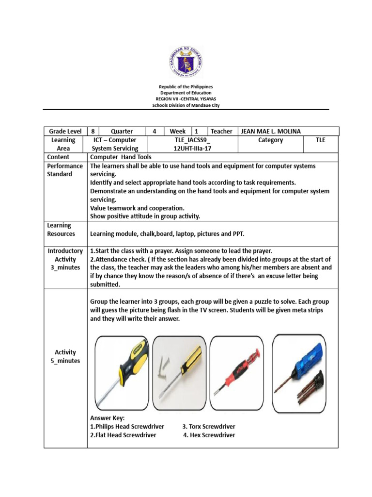 Lesson Plan Maguikay High School | PDF | Electrostatic Discharge | Screw