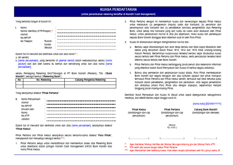 Form MCM Surat Kuasa Pendaftaran Rekening Pihak Ketiga | PDF