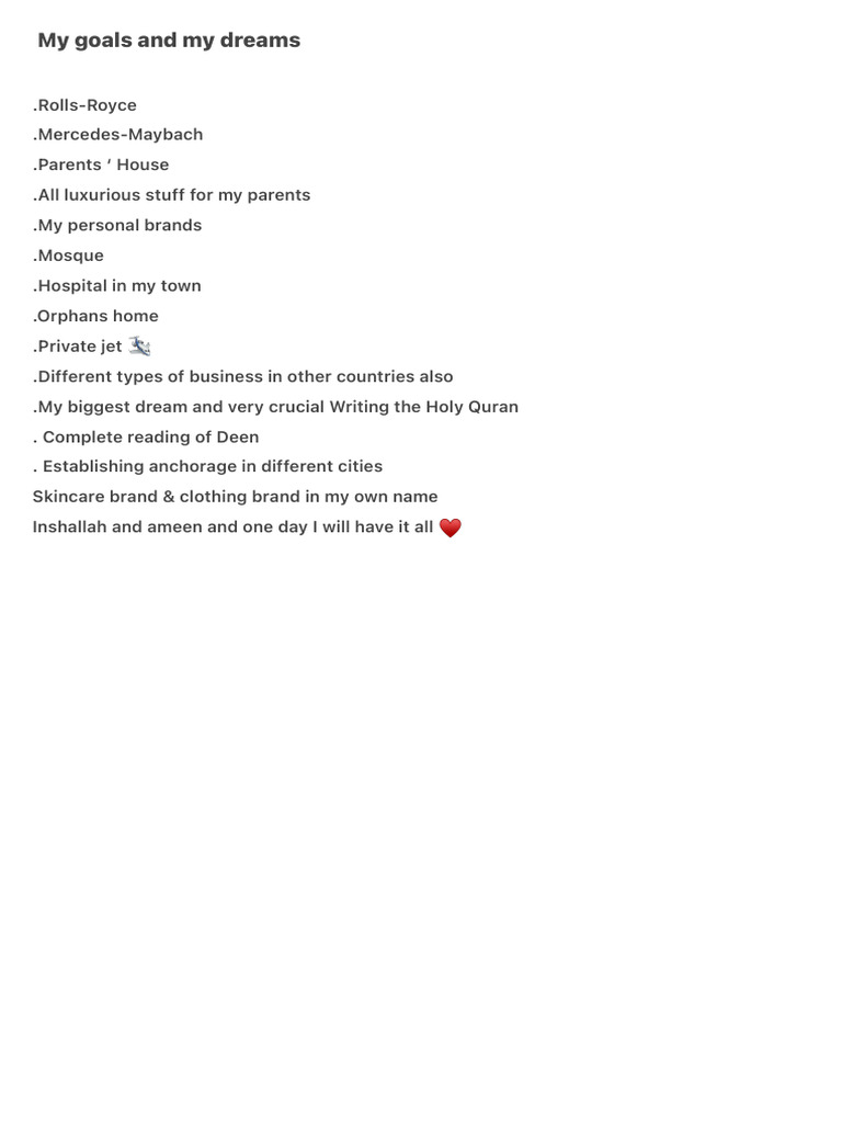 My Dreams and Aspirations List | PDF