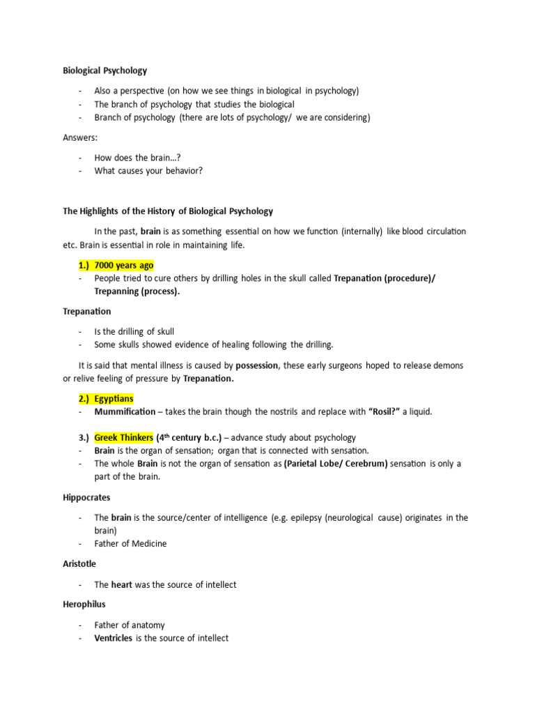 Biological Psychology For Quiz | PDF | René Descartes | Mind