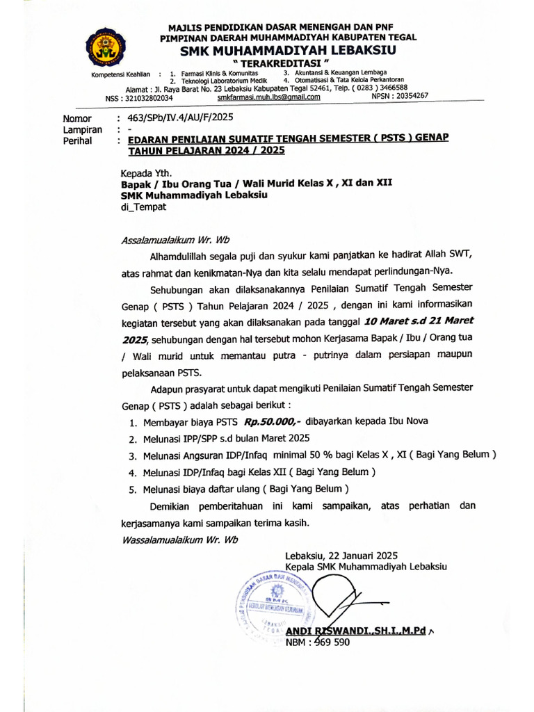 Surat Edaran PSTS Genap | PDF