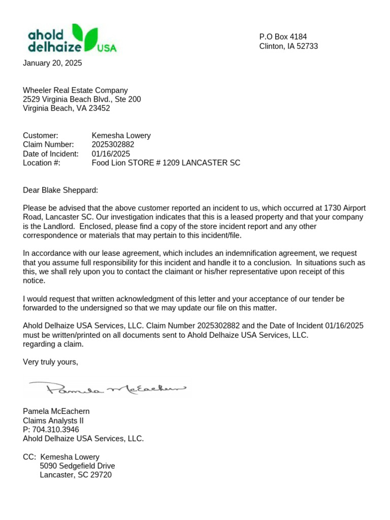 Kemesha Lowery Tender LTR | PDF