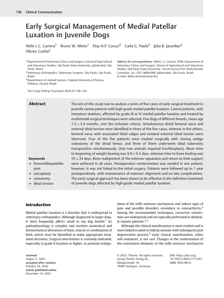 Early Surgery for Canine Patellar Luxation | PDF | Knee ...