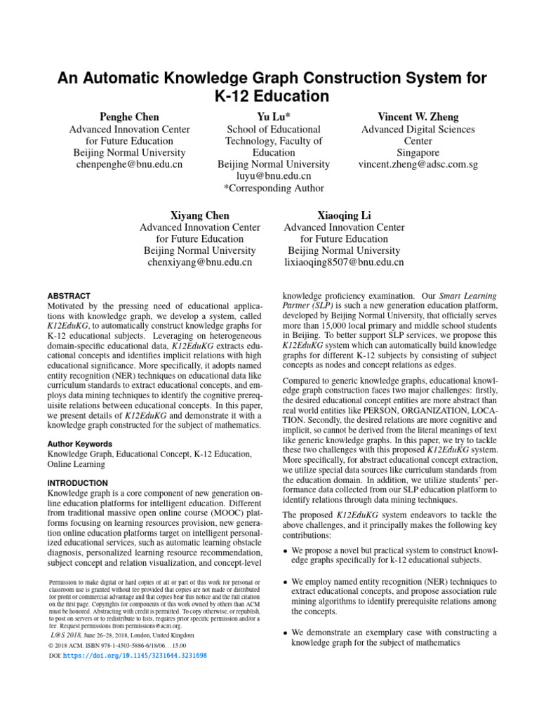 (2018) An Automatic Knowledge Graph Construction System For K-12 Education | PDF