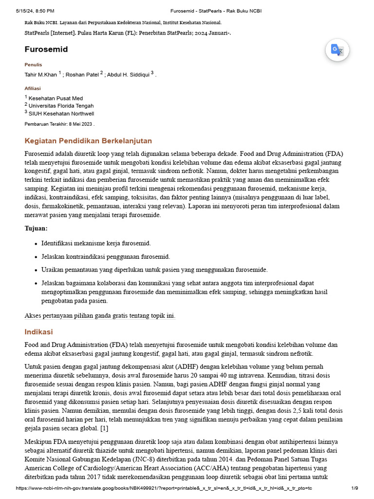 Furosemid - StatPearls - Rak Buku NCBI | PDF