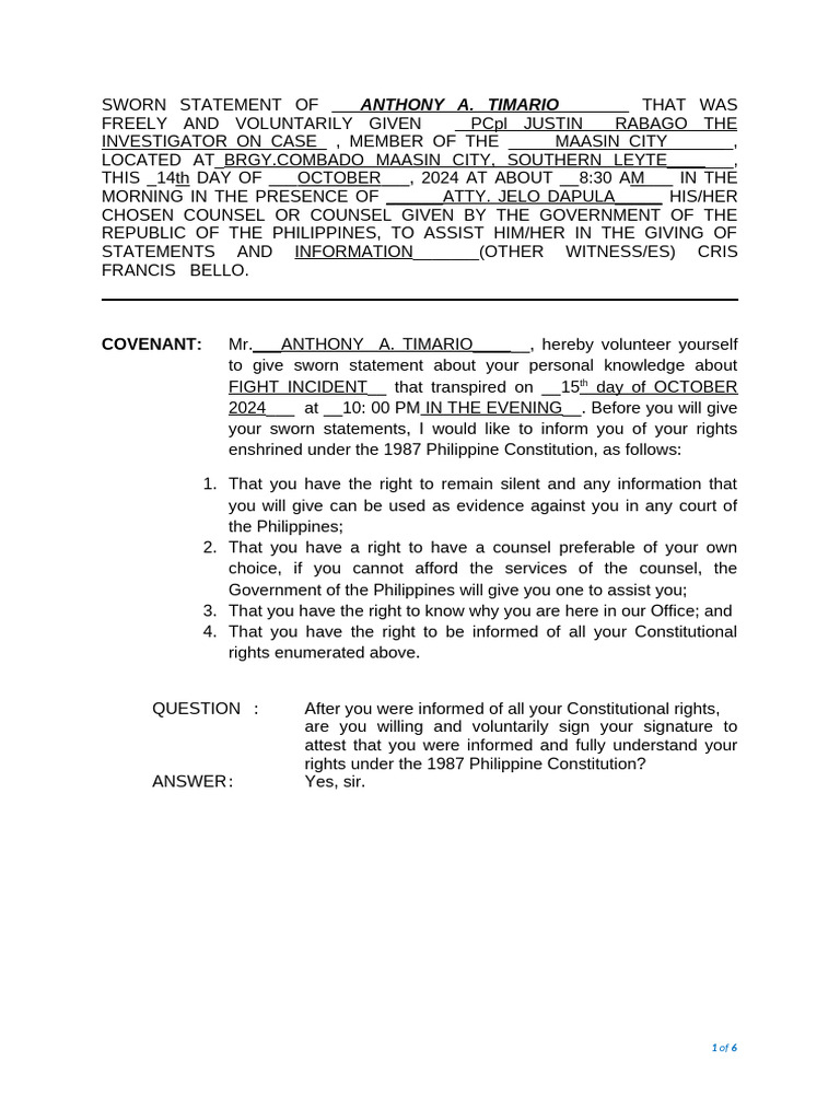Extrajudicial Confession Mendez Method | PDF | Affidavit | Lawyer