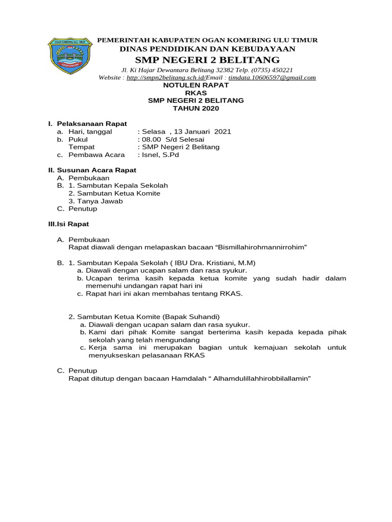 Notulen Rapat Kerja Sama | PDF