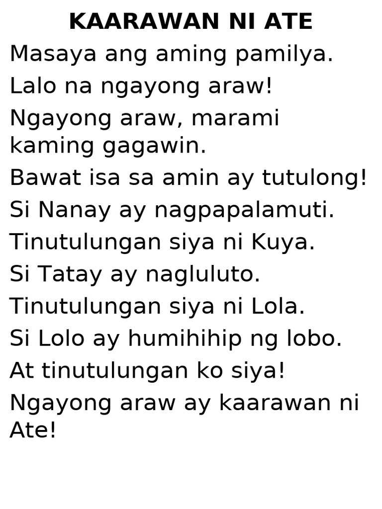 Kaarawan Ni Ate-Reading Material | PDF