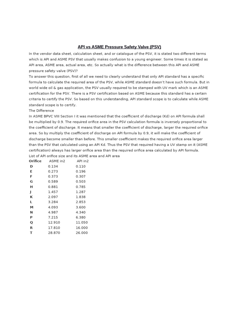 API Vs ASME Pressure Safety Valve | PDF