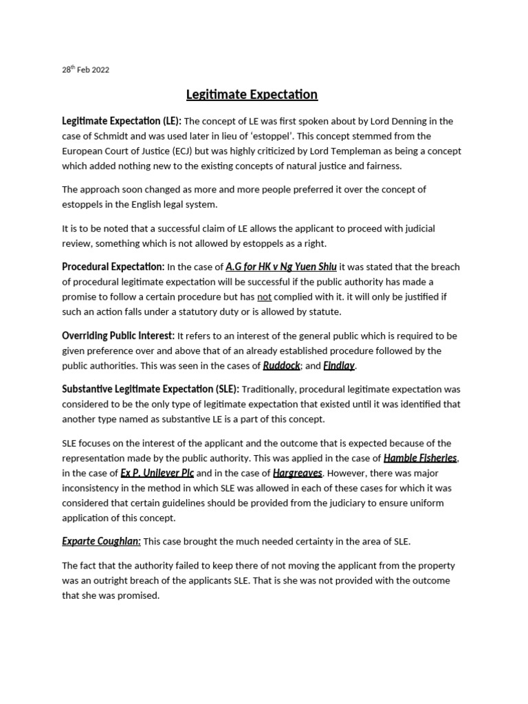 Legitimate Expectation | PDF | Public Law | Justice