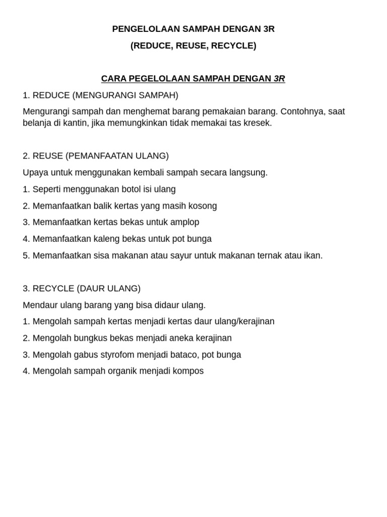 Pengelolaan Sampah Dengan 3r | PDF