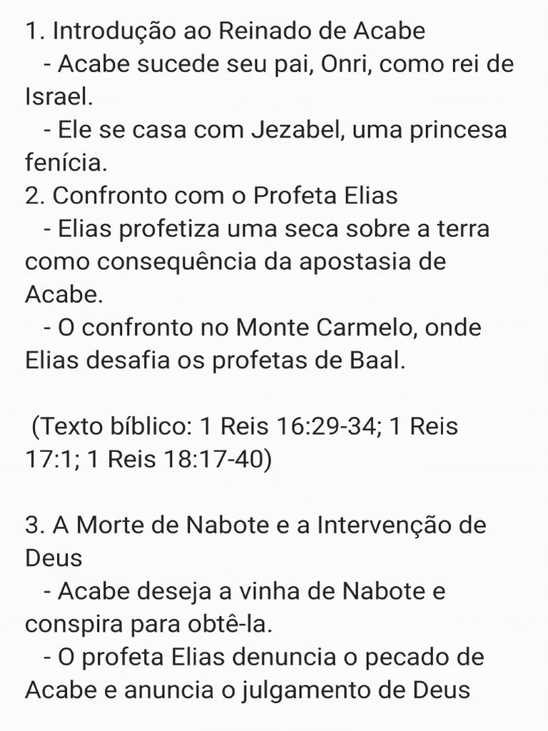 Esboço Bíblico O Reinado Do Rei Acabe - 240303 - 195733 | PDF