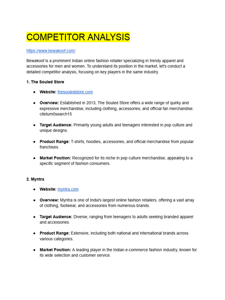 COMPETITOR ANALYSIS BY Jahnavi Ahuja | PDF | Fashion | Target Audience