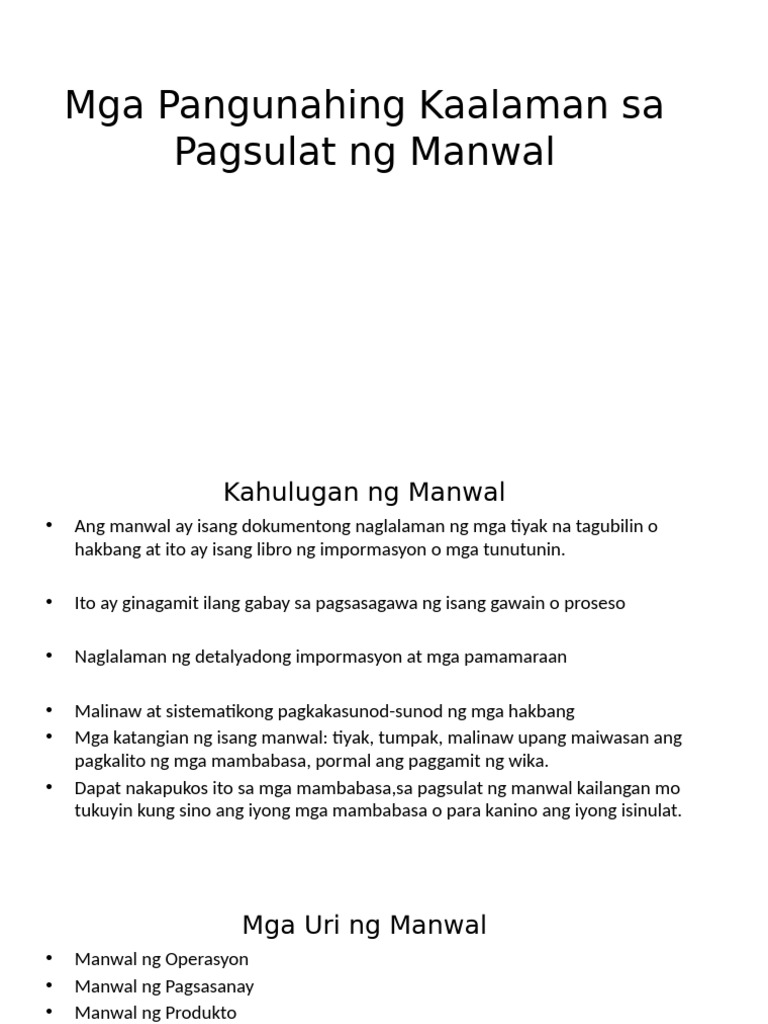 Mga Pangunahing Kaalaman Sa Pagsulat NG Manwal | PDF