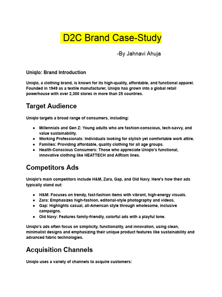 D2C Brand Case-Study By Jahnavi Ahuja (1) | PDF | Clothing | Brand