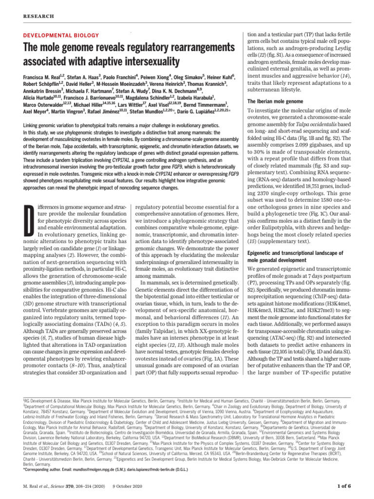 M. Real Et Al - 2020 - The Mole Genome Reveals Regulatory Rearrangements Associated With ...