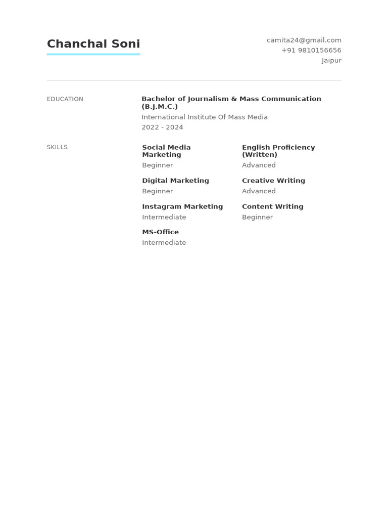 ChanchalSoni - InternshalaResume 2 | PDF