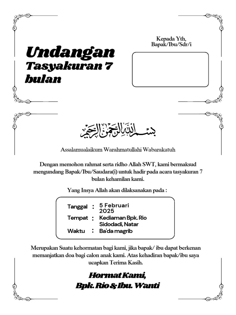 Undangan Tasyakuran 7 Bulanan | PDF