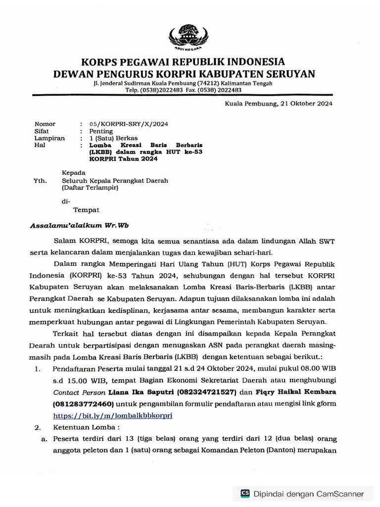 Surat Pemberitahuan LKBB dalam rangka Hut KORPRI ke-53 | PDF