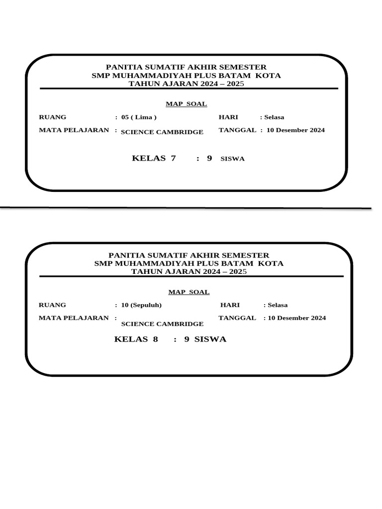 Jadwal Ujian Akhir Semester SMP 2024 | PDF